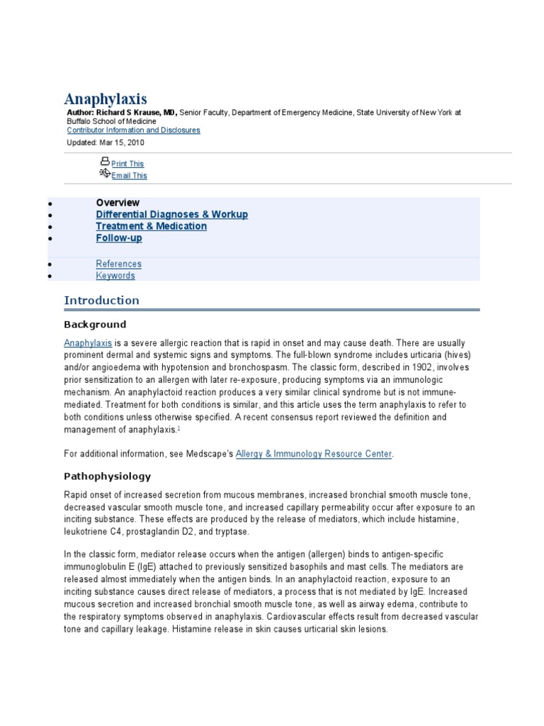 Anaphylaxis: Differential Diagnoses & Workup Treatment & Medication ...