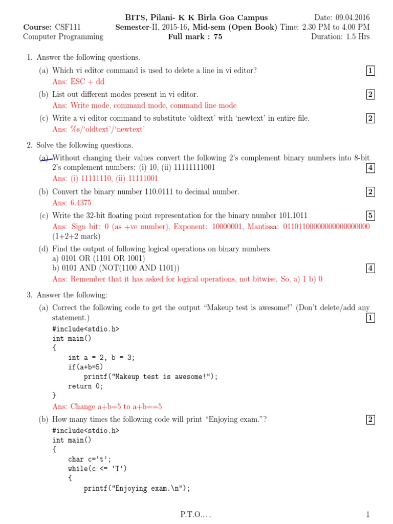 15-16 Midsem Solutions Makeup PDF | PDF | Computer Programming | Computer Architecture