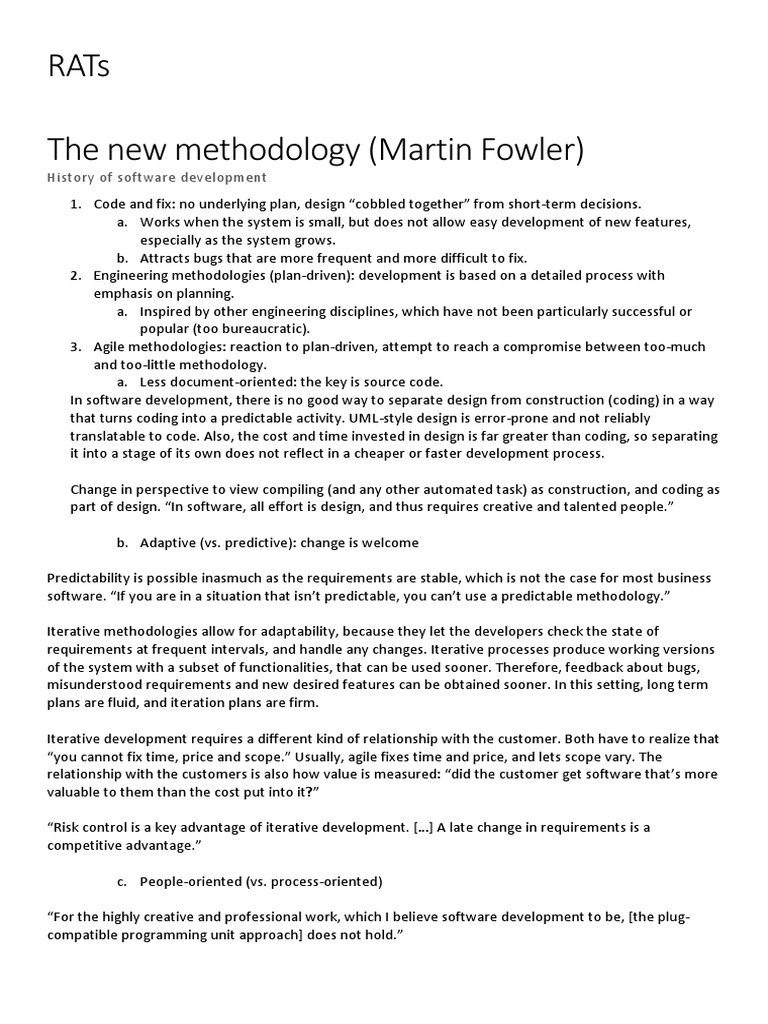 Rats The New Methodology (Martin Fowler) : History of Software Development | PDF | Agile ...