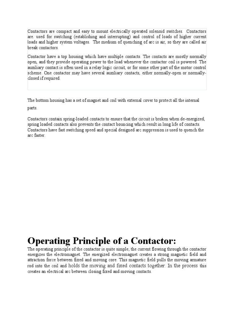 Operating Principle of A Contactor:: Holds The Moving and Fixed ...