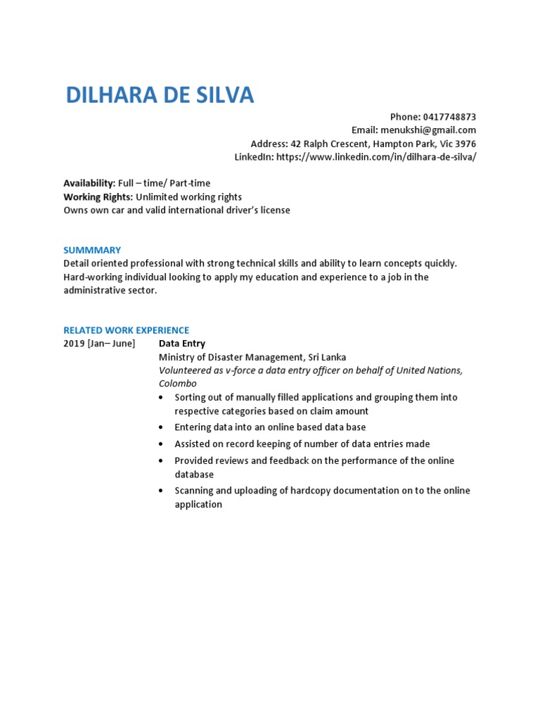 Dilhara de Silva - CV | PDF | Databases | Computing