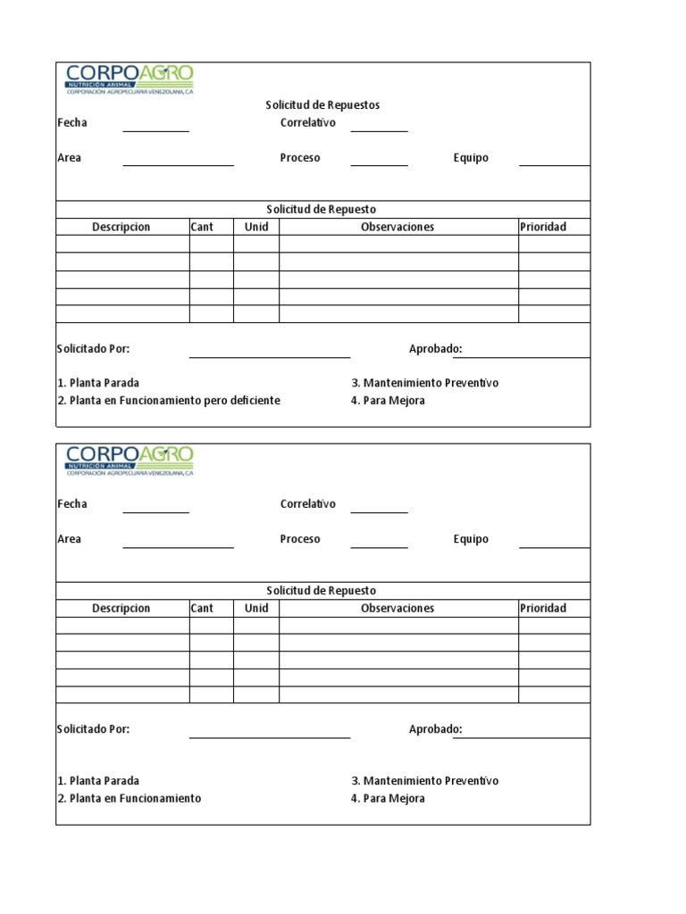 Formato Solicitud de Repuestos e Insumo | PDF