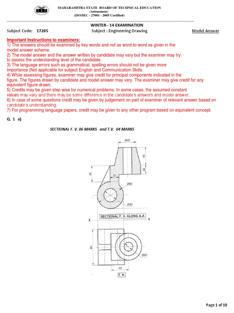 Engineering Drawing Model Answers | PDF | Cognition | Communication