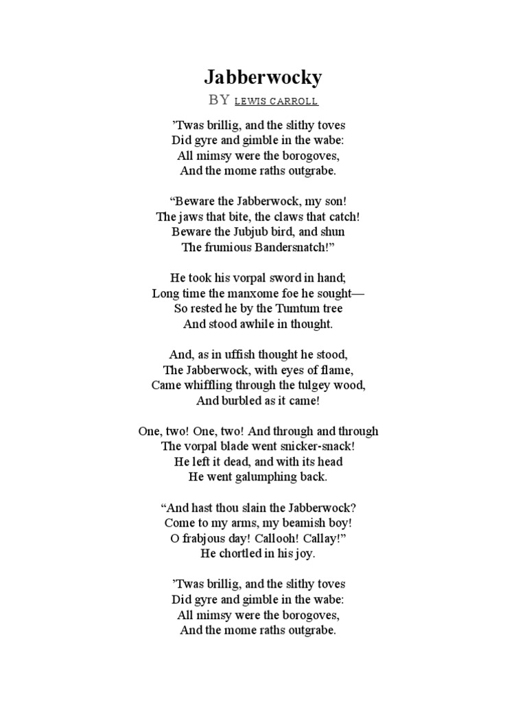 Lewis Carroll's Nonsensical Poem "Jabberwocky | PDF