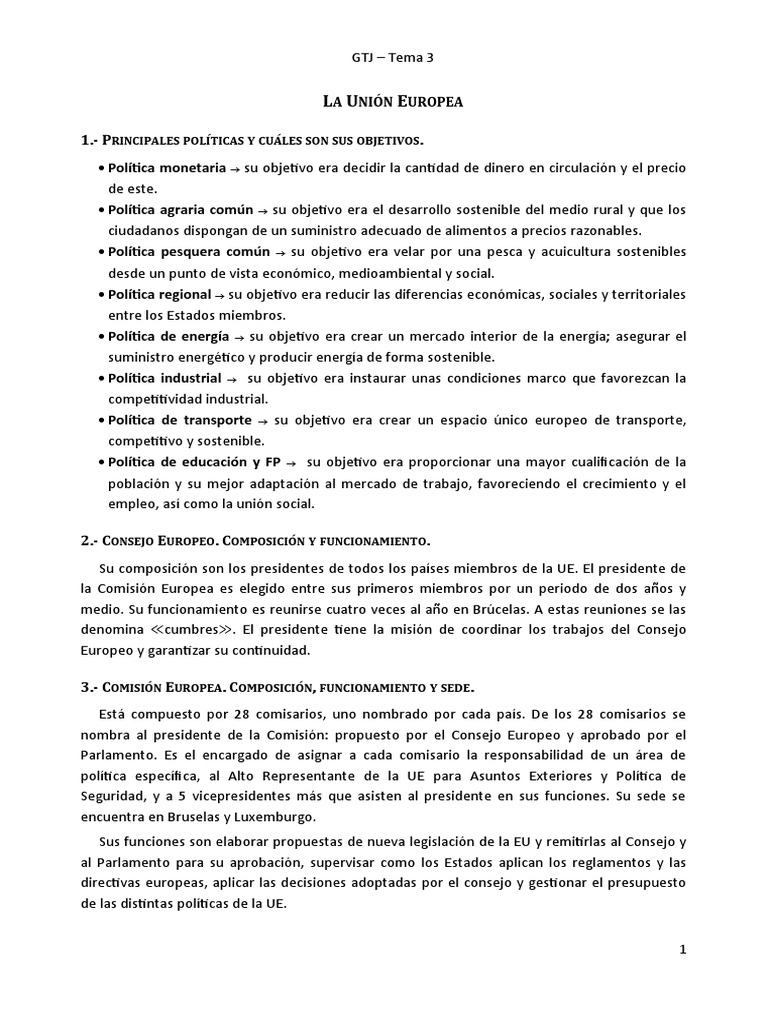 GTJ - Tema 3 (Exámen) - La Unión Europea | PDF | Unión Europea | Parlamento Europeo