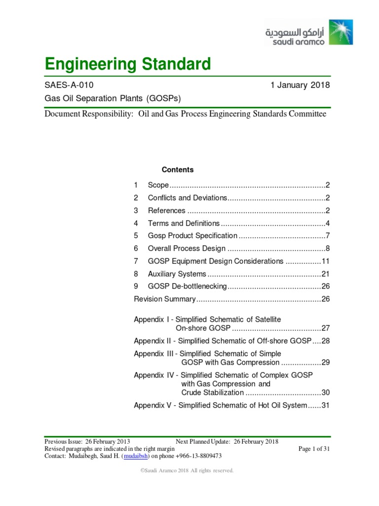 SAES-A-010-Gas Oil Separation Plants (GOSPs) | PDF | Pump | Alternating ...
