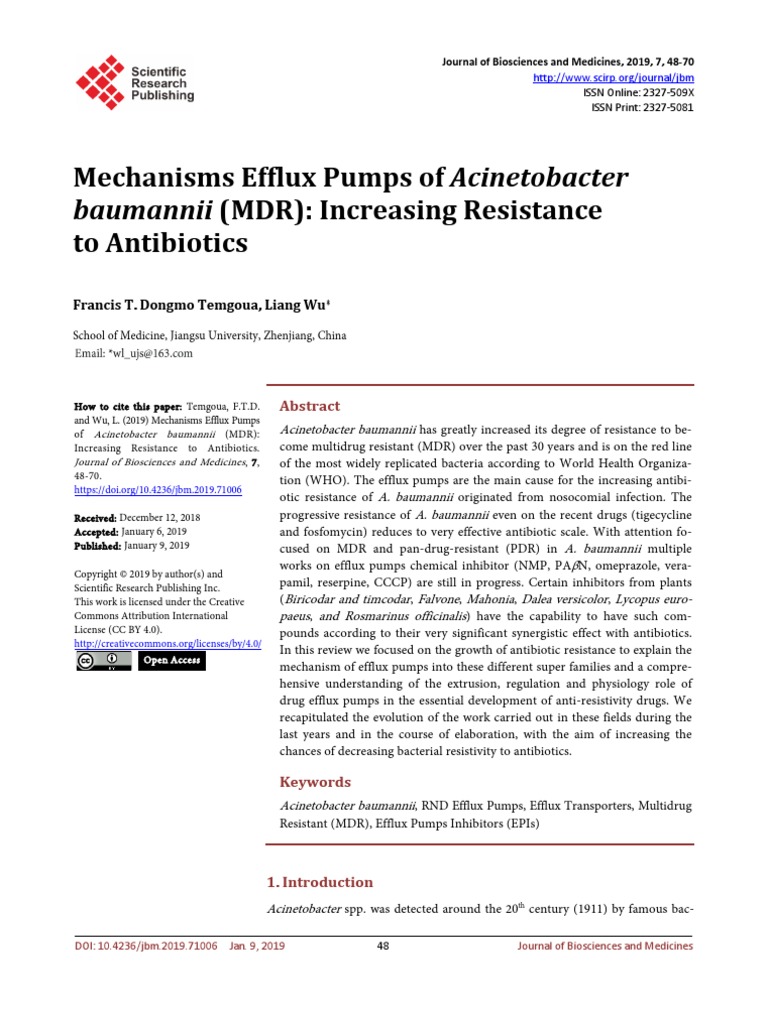 Mechanisms Efflux Pumps of Acinetobacter To Antibiotics: Baumannii (MDR) : Increasing Resistance ...
