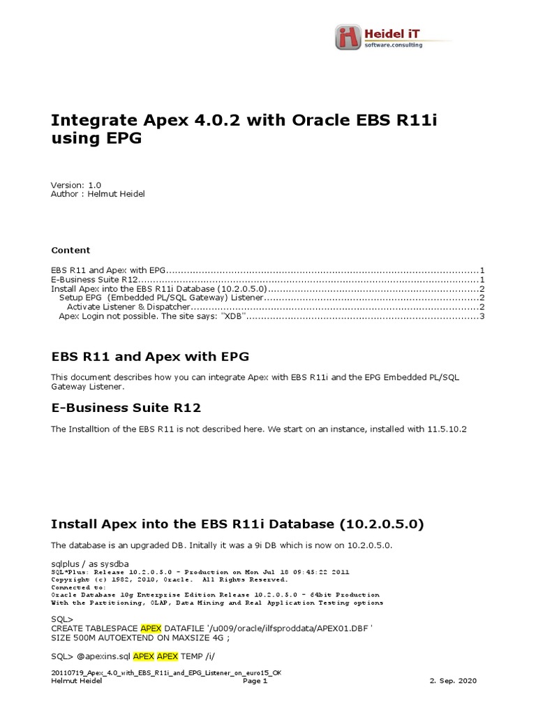 Integrate Apex 4.0.2 With Oracle EBS R11i Using EPG | PDF | Databases | Pl/Sql