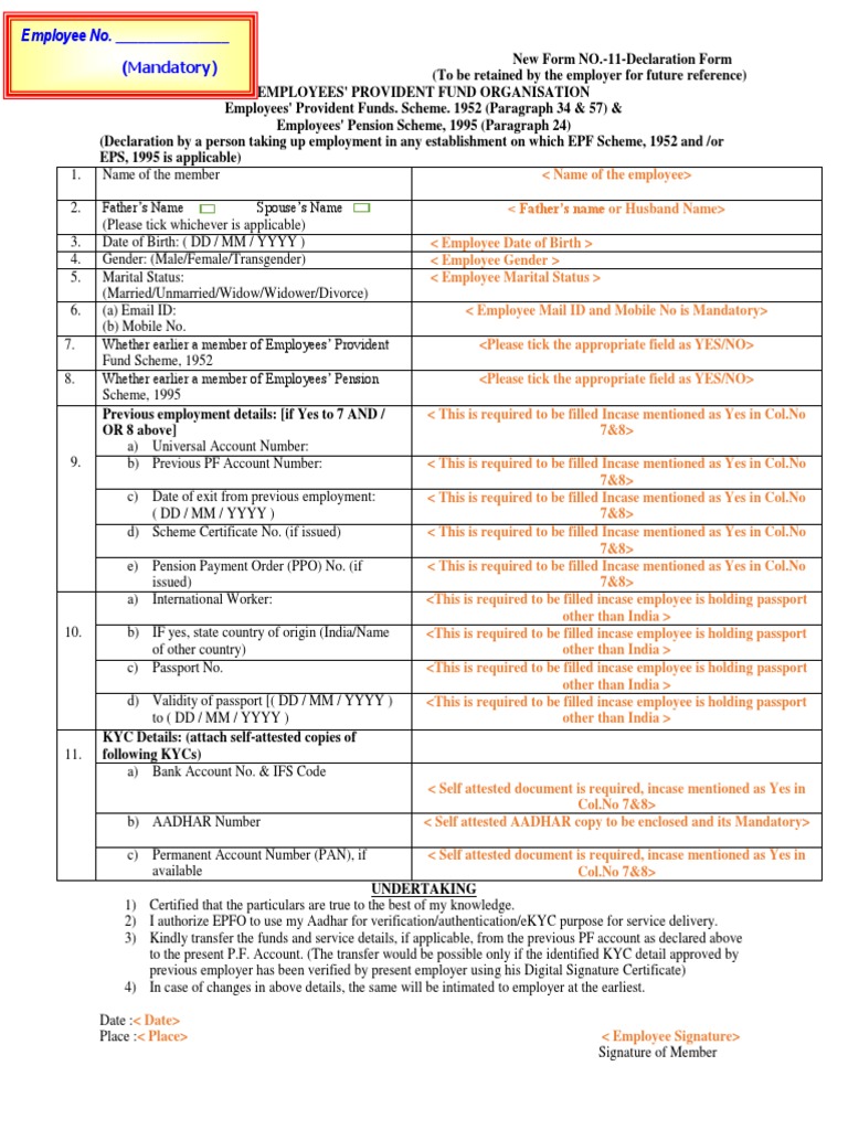 PF Membership Details in Form 11 Template | PDF | Social Institutions ...