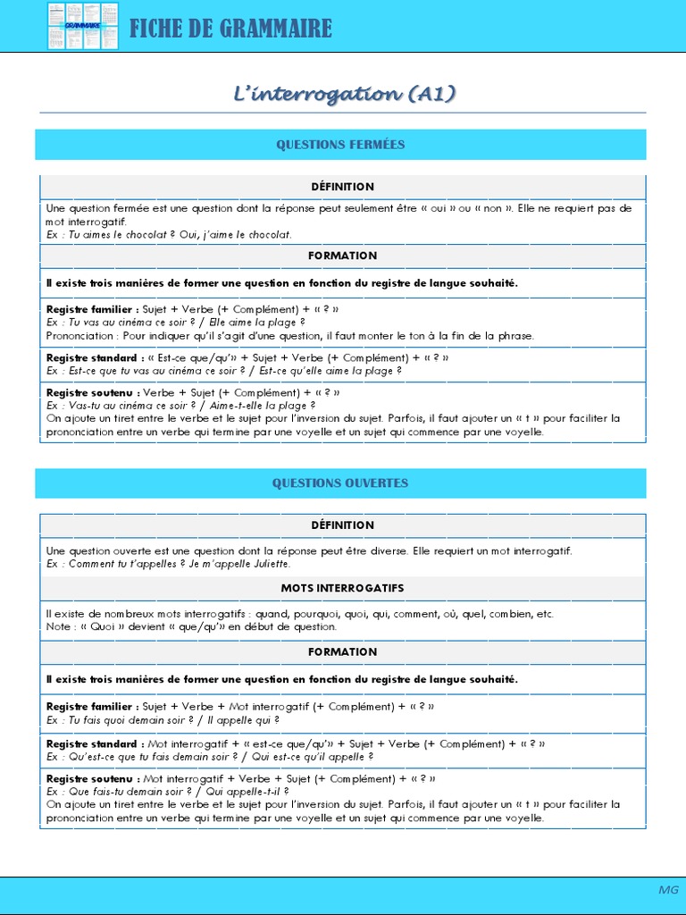 Questions fermées et ouvertes en français | PDF | Question | Typologie ...