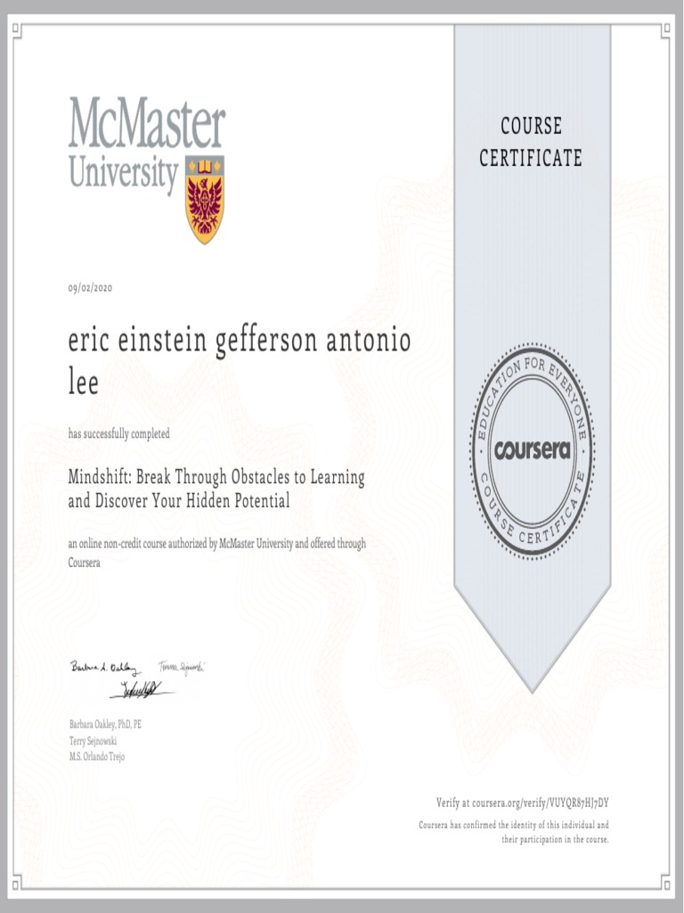 Coursera Mindshift Certifiate PDF | PDF