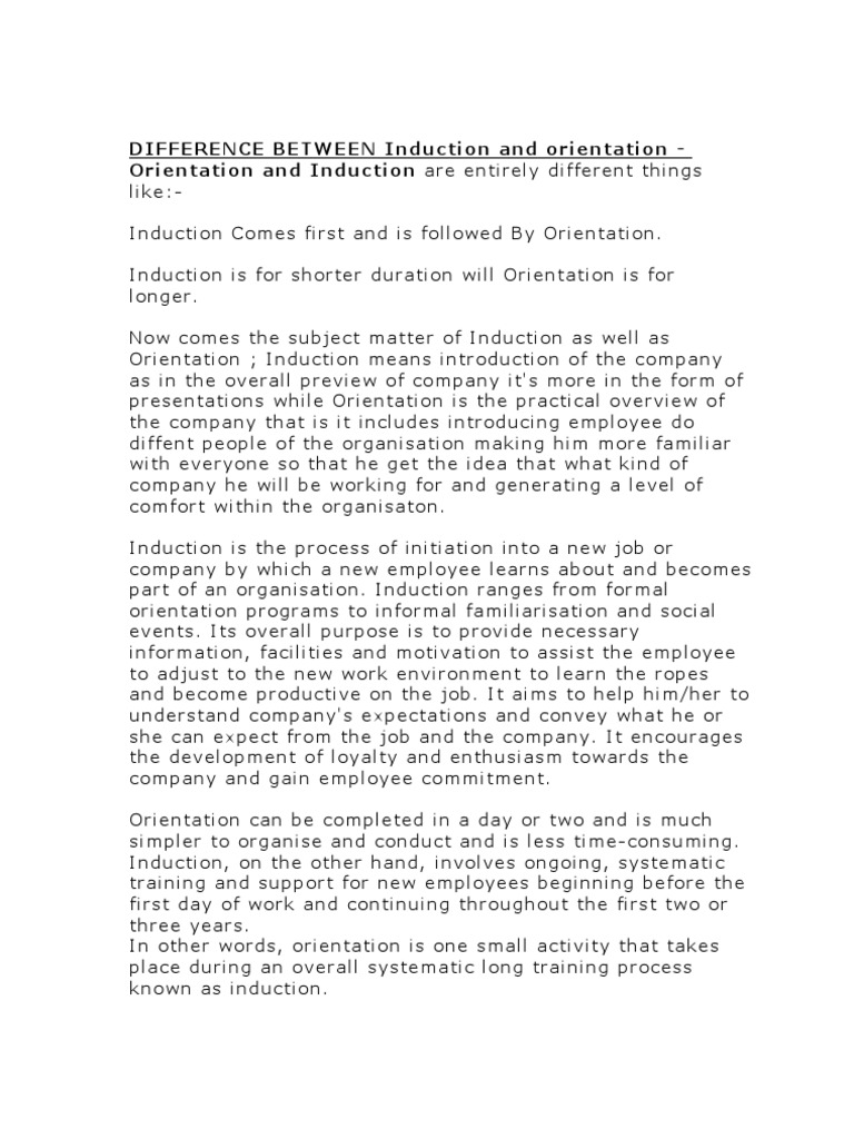 Induction vs. Orientation Explained | PDF | Human Resources | Employment
