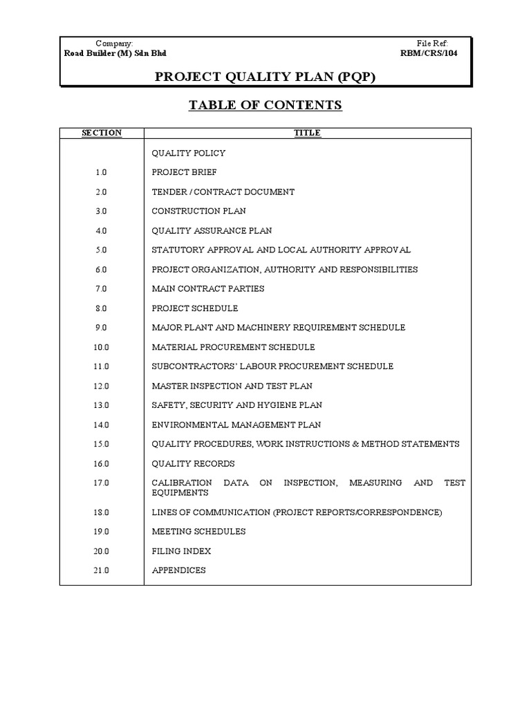 Appx B - Table of Contents (21042003) | PDF