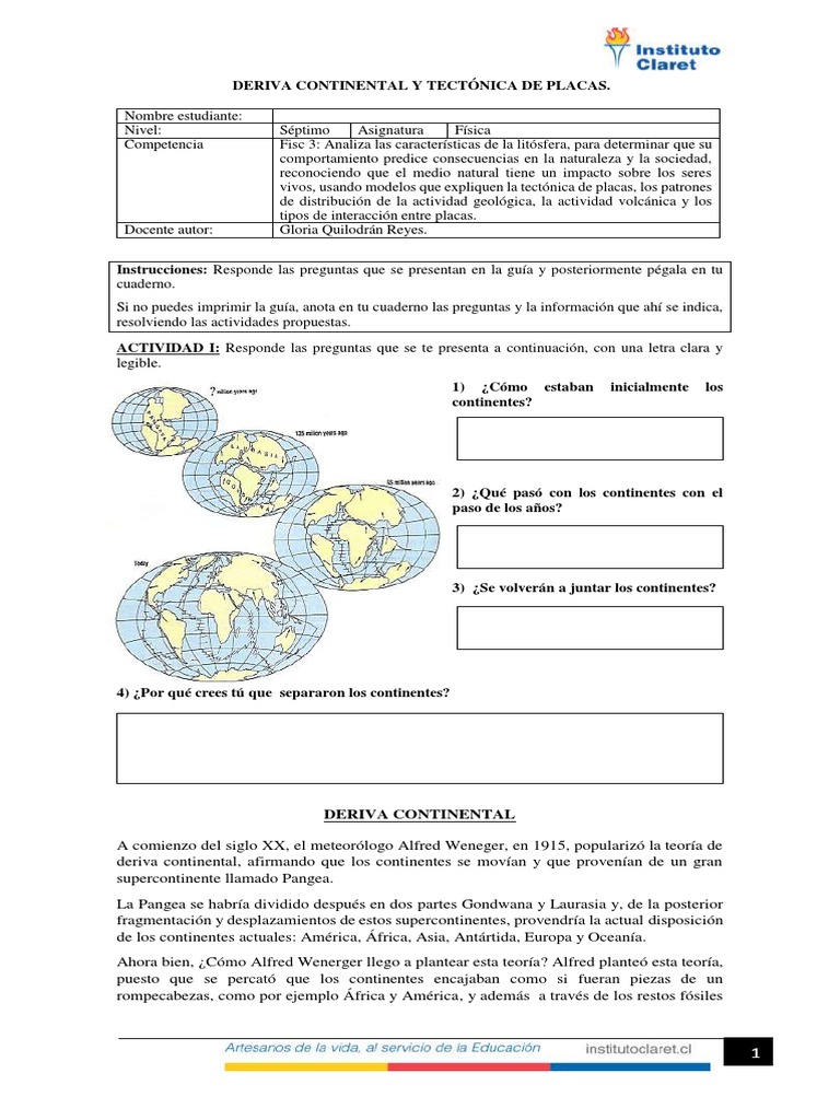 7° FCA Guía Deriva Continental y Placas Téctonicas | PDF | Placas ...