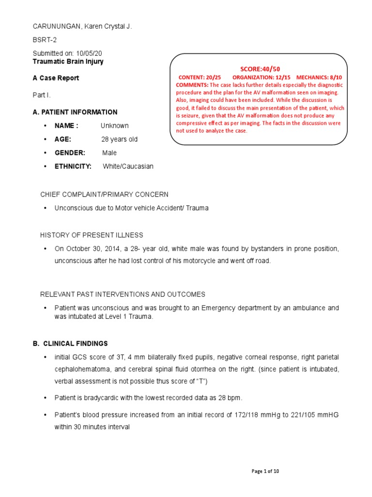 Traumatic Brain Injury Case Report | PDF | Traumatic Brain Injury ...