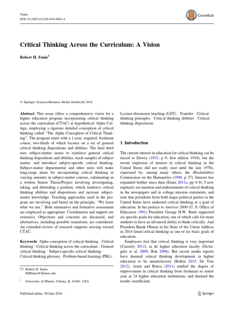 Vision for Critical Thinking Curriculum | PDF | Critical Thinking ...