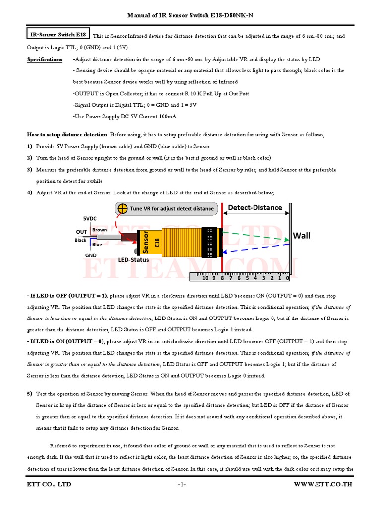 E18-D80NK IR Sensor Manual | PDF | Sensor | Light Emitting Diode