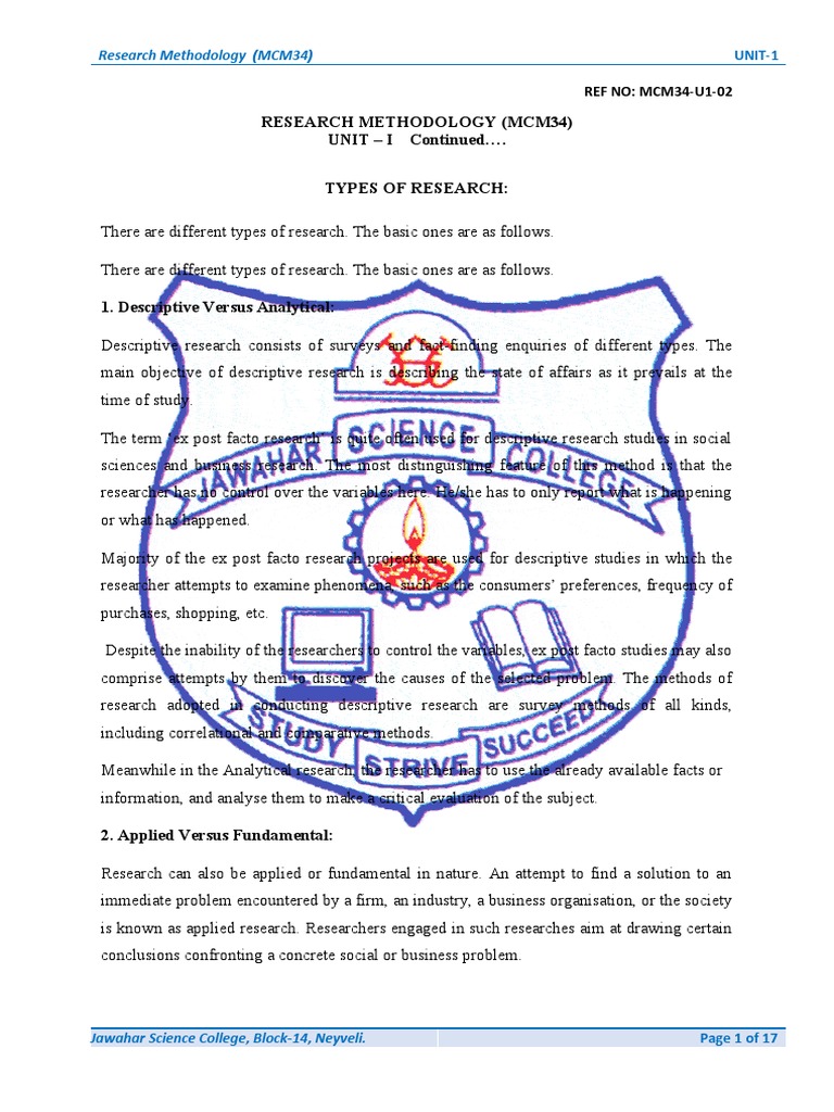 Research Methodology MCM34-U1-02 | PDF | Sampling (Statistics) | Hypothesis