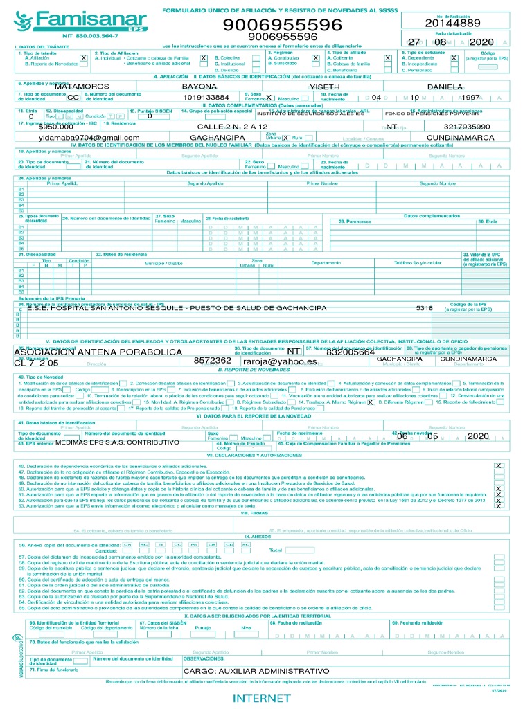 Formulario Famisanar | PDF | Bienestar | Medicina