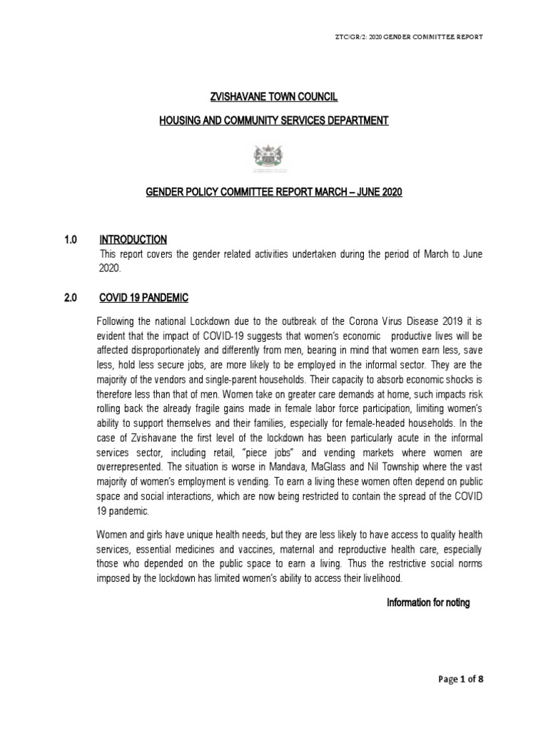 Gender Report March - June 2020 | PDF | Public Health | Health Sciences