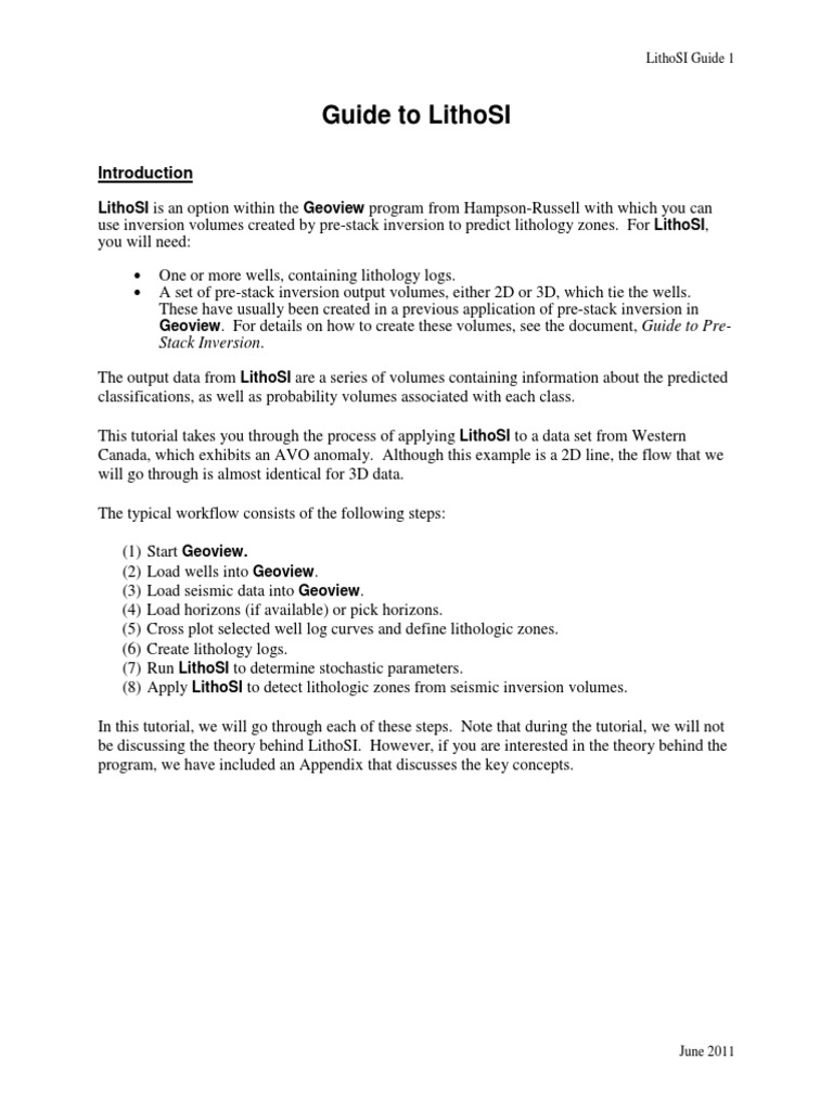 Guide To Lithosi: Program From Hampson-Russell With Which You Can ...