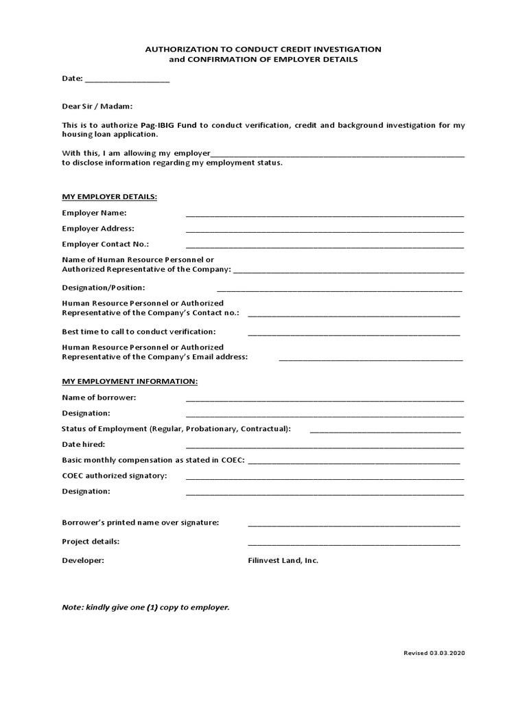 Credit Check & Employment Verification Form | PDF
