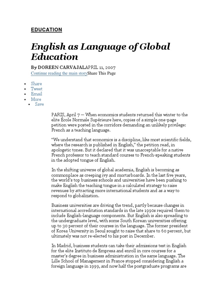 Article English As A Language of Global Education | PDF | Master Of ...