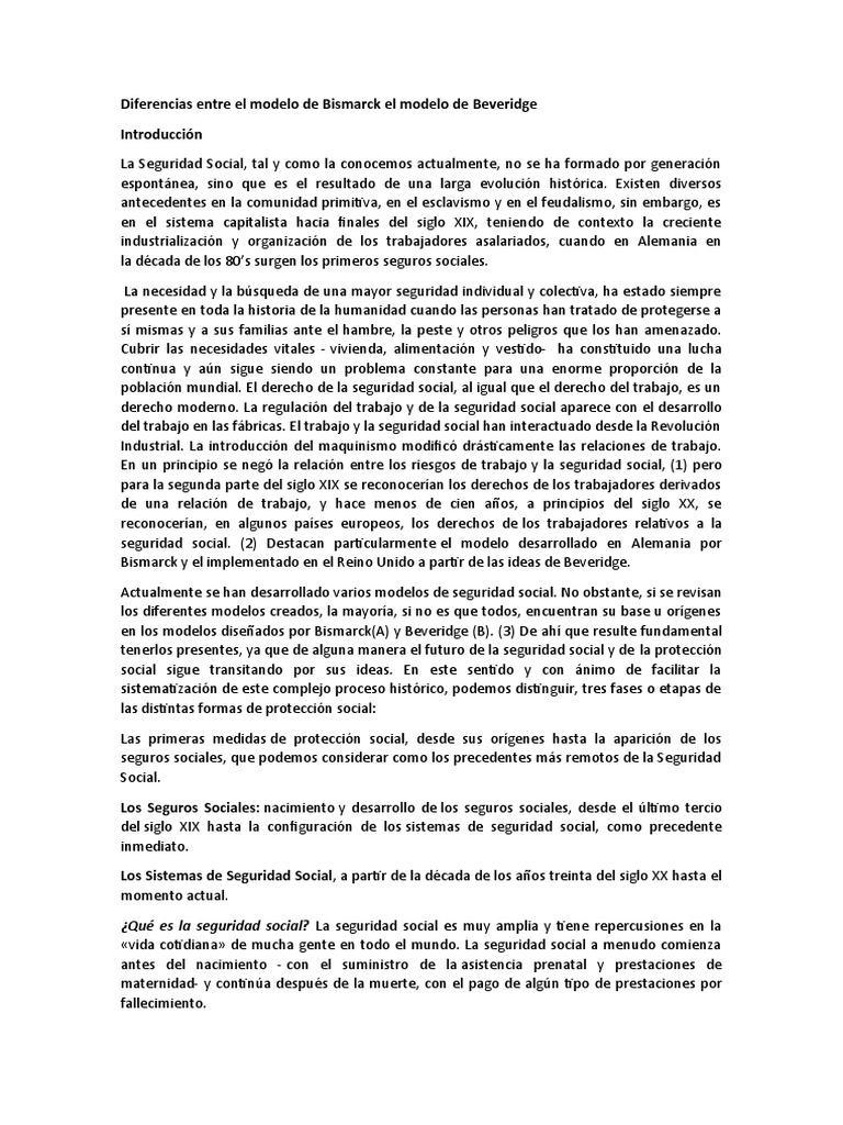 Diferencias clave entre los modelos de seguridad social de Bismarck y ...