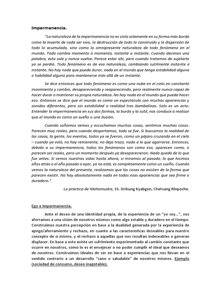 LA Impermanencia. | PDF | Sufrimiento | Las emociones