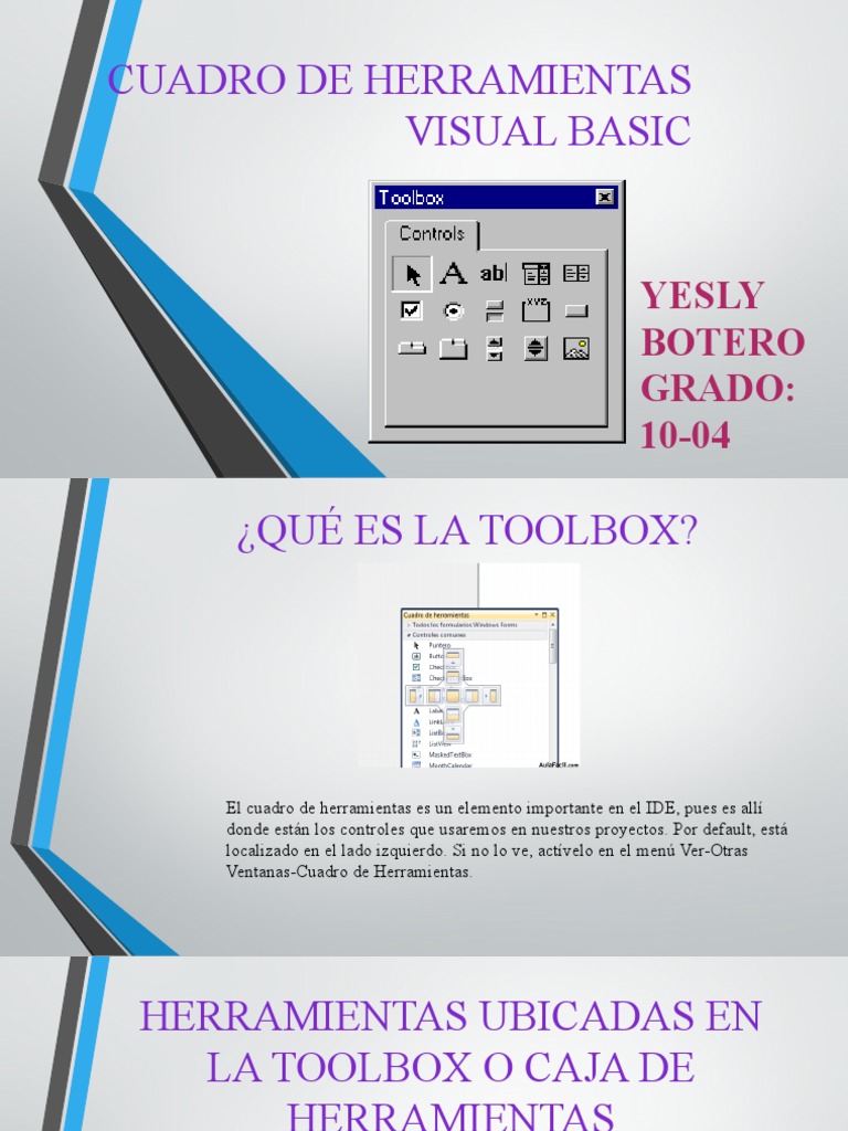 CUADRO DE HERRAMIENTAS VISUAL BASIC - PPSX | PDF | Software | Informática
