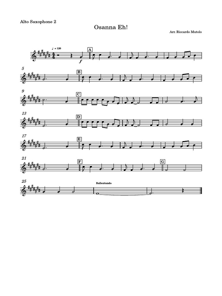 Alto Saxophone Arrangement of Osanna Eh | PDF