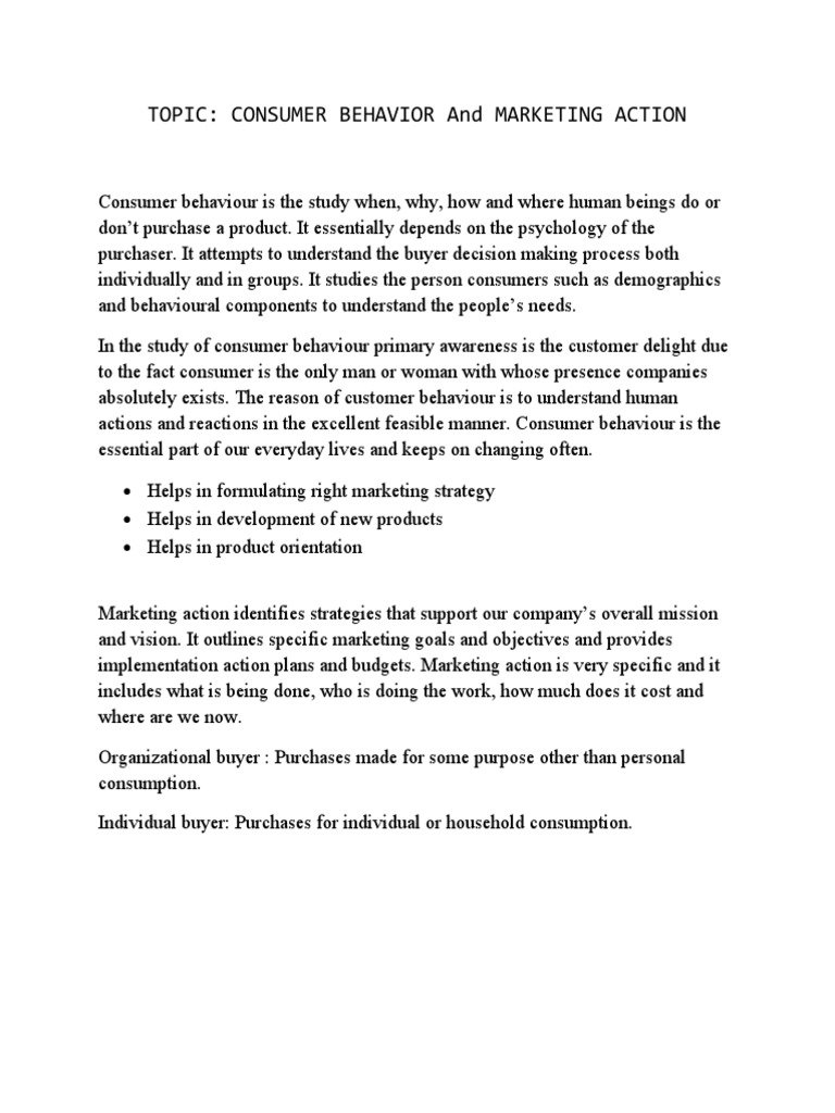 Topic: Consumer Behavior and Marketing Action | PDF