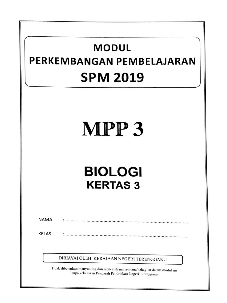 Biologi K3 Percubaan SPM Terengganu Mpp3 2019 - Soalan PDF | PDF