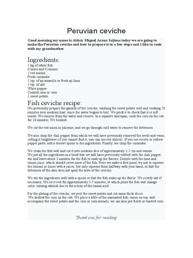 Peruvian Ceviche: Ingredients | PDF