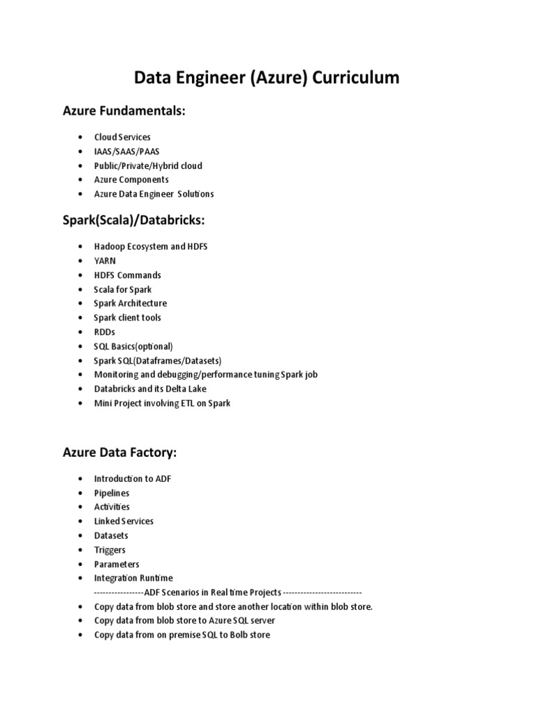 Data Engineer (Azure) Curriculum | PDF