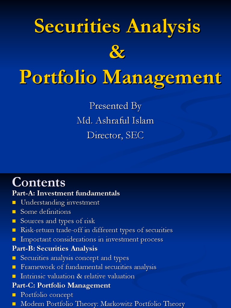 Securities Analysis and Portfolio Management | PDF | Capital Asset ...