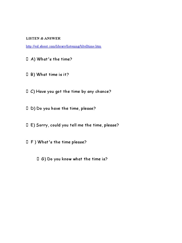 Telling The Time Listening | PDF