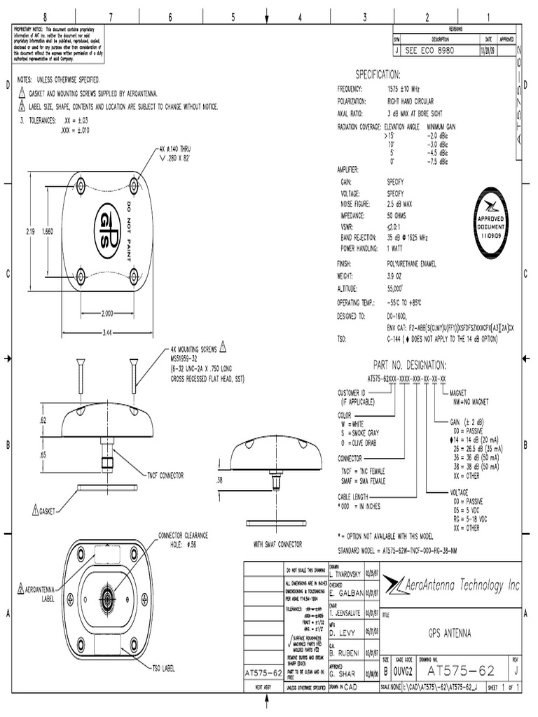 AT575-493 GPS WAAS Antenna Specs | PDF | Antenna (Radio) | Decibel