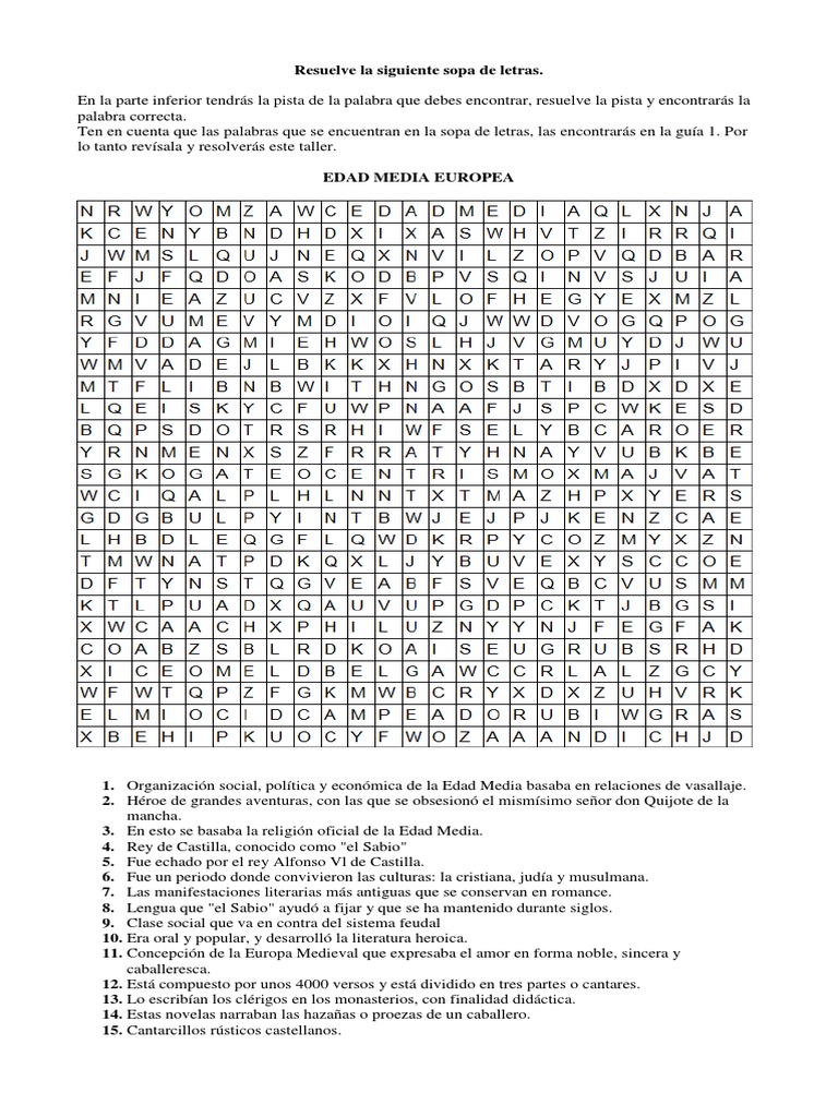 Guia 2 Sopa de Letras Edad Media PDF | PDF