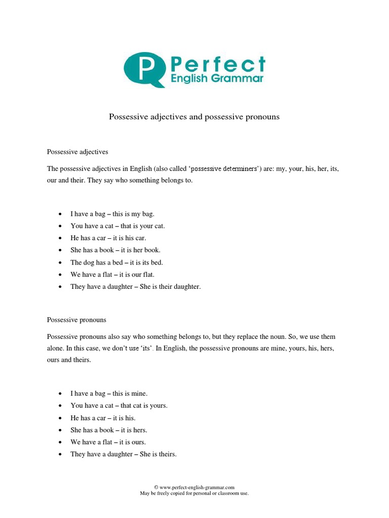 Possessive Adjectives and Possessive Pronouns | PDF