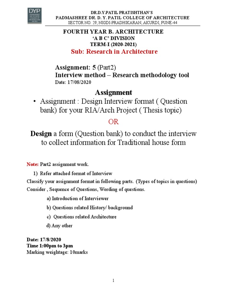 Assignment: - Assignment: Design Interview Format (Question Bank) For ...