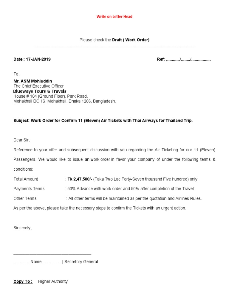 Work Order Draft | PDF