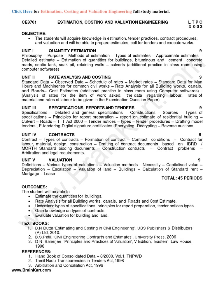 379 - CE8701 Estimation, Costing and Valuation Engineering - Anna ...