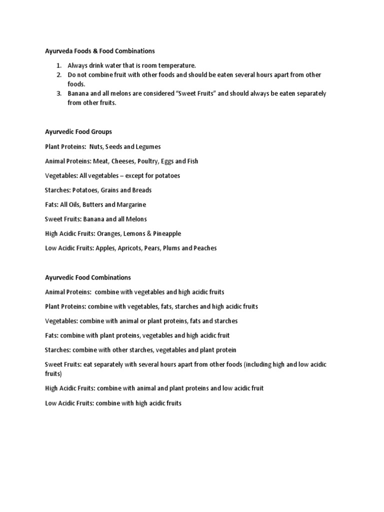 Ayurveda Foods and Food Combinations | PDF