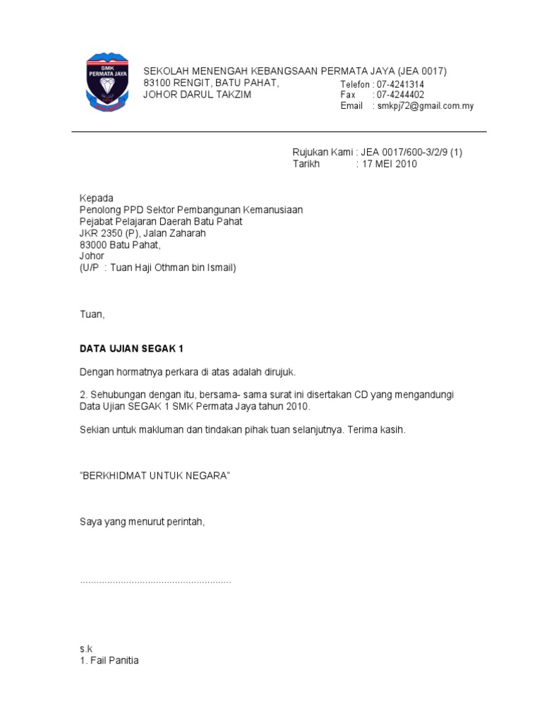 SURAT PJPK - Ujian SEGAK 1 | PDF
