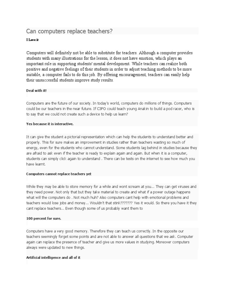 Can Computers Replace Teachers | PDF | Teachers | Behavior Modification Can Computers Replace Teachers | PDF | Teachers | Behavior Modification