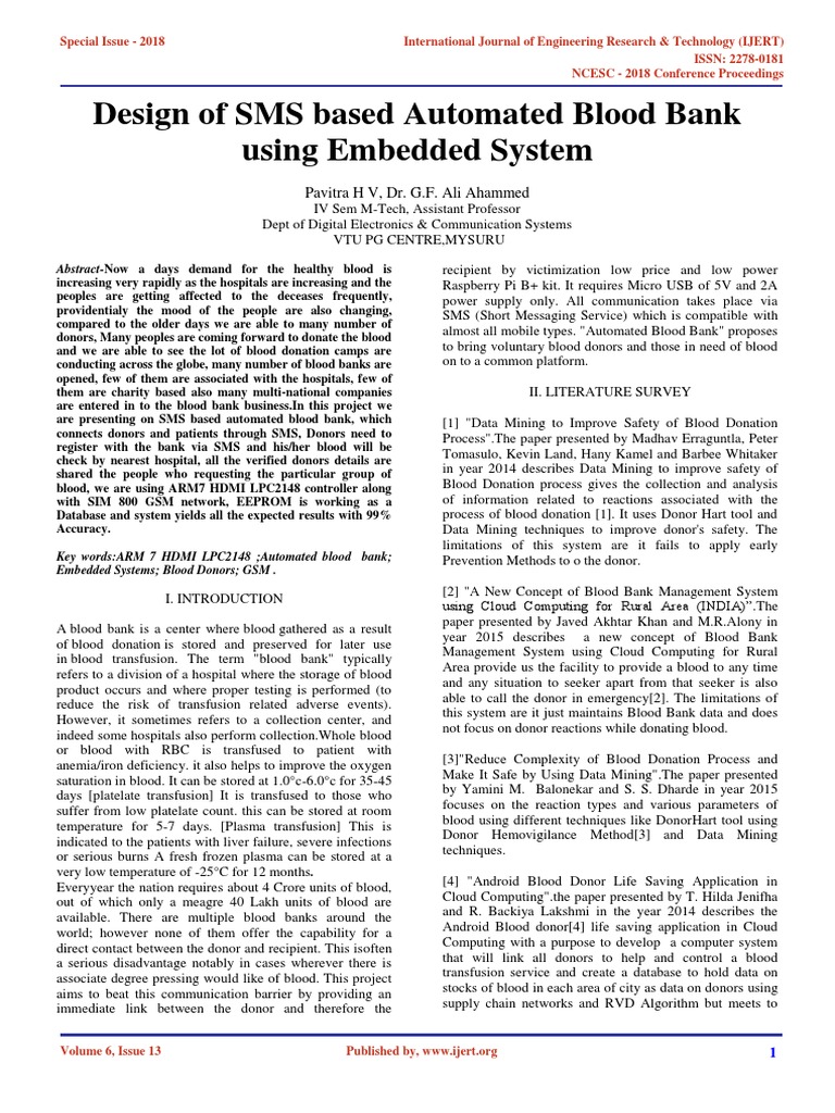 Design of SMS Based Automated Blood Bank Using Embedded System | PDF ...