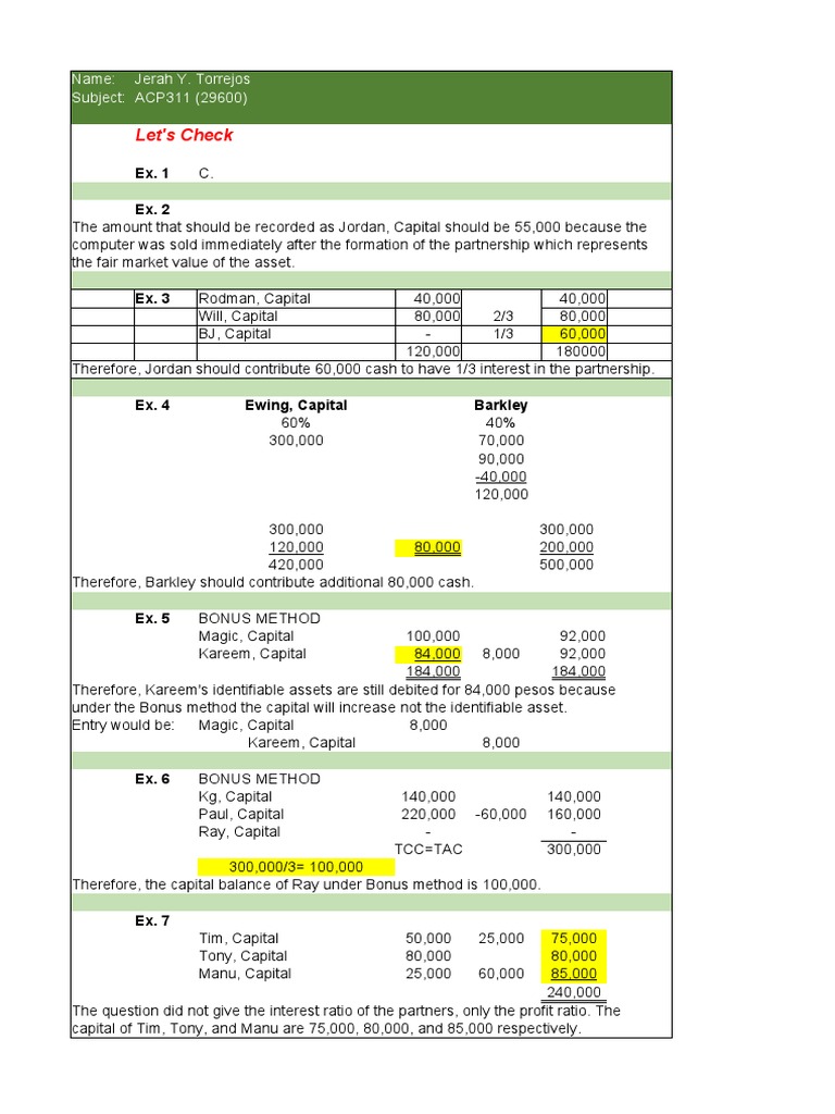 Let's Check: Ex. 1 Ex. 2 | PDF | Financial Accounting | Money