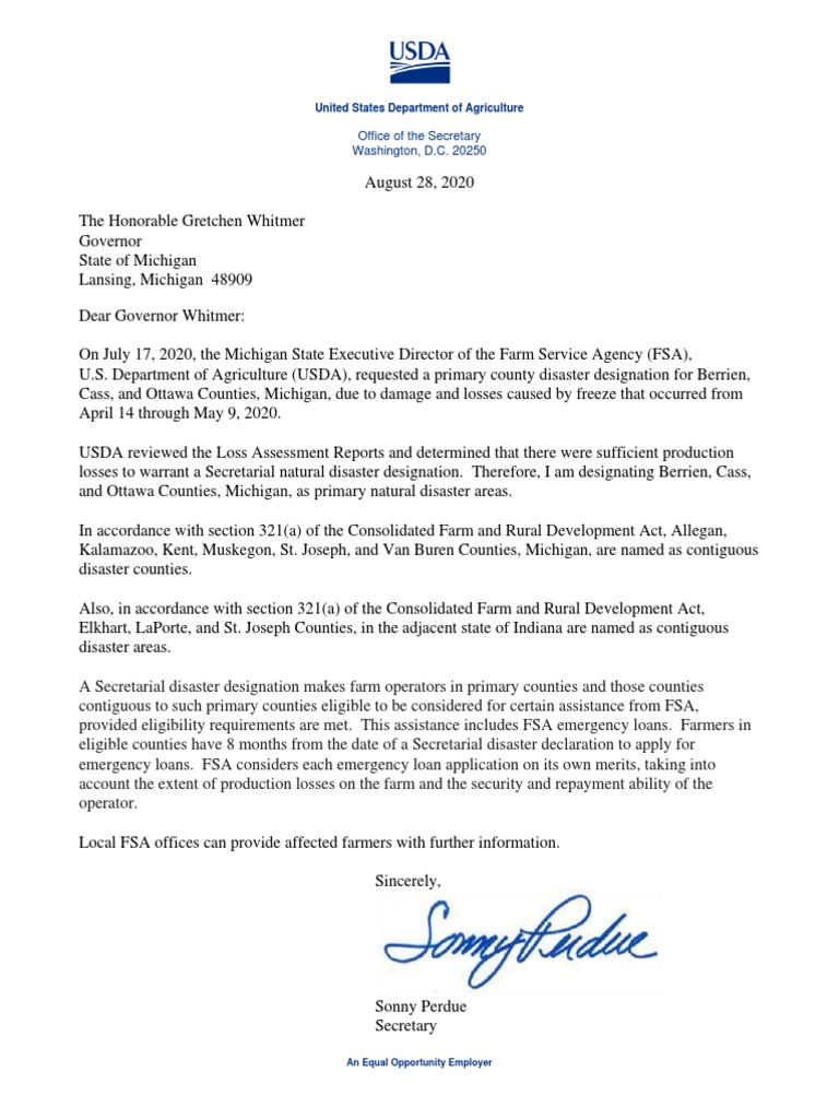 USDA Letter to Michigan