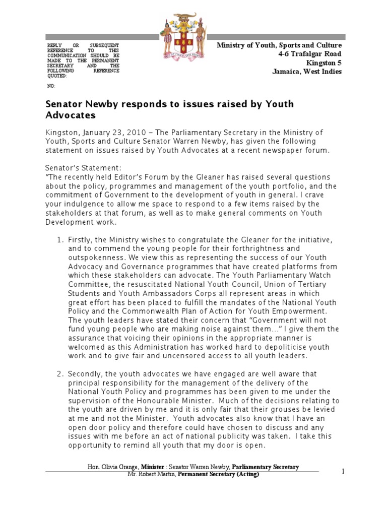 Warren Newby Response To Youth Leaders | PDF | Entrepreneurship ...